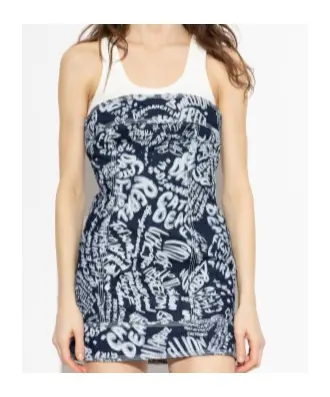 Dsquared2 Denim Graffiti Print Off-the-shoulder Mini Dress - Blue