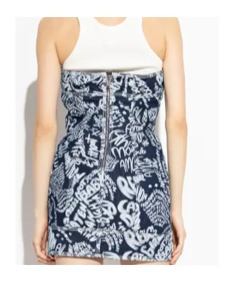 Dsquared2 Denim Graffiti Print Off-the-shoulder Mini Dress - Blue