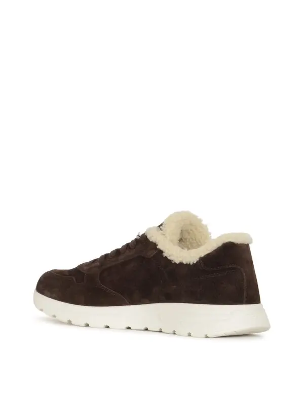 Prada Suede Lace-up Sneakers With Shearling Trim