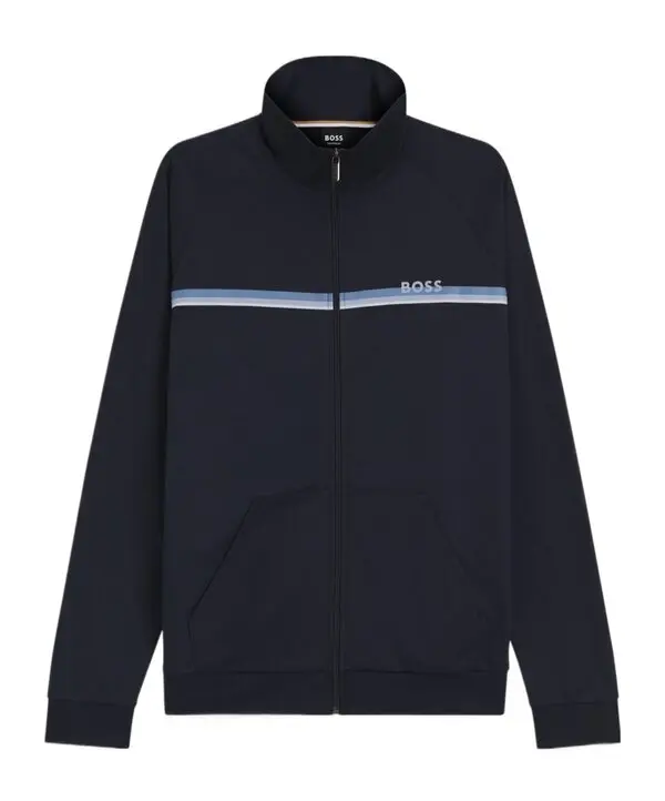 Hugo Boss Long-sleeved Zip-up Jacket With Stand Collar - Black
