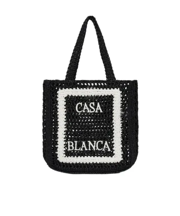 Casablanca Raffia Tote Bag - Black/white