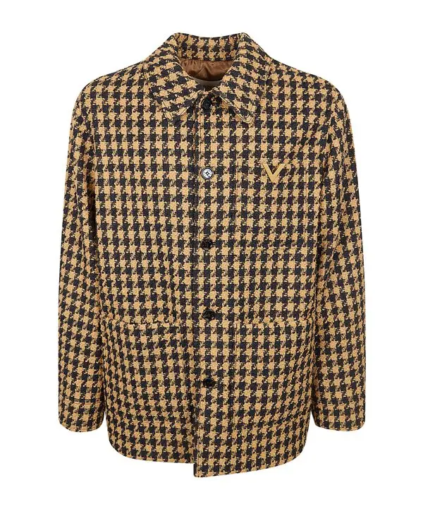 Valentino Garavani Houndstooth Button-up Coat - Black