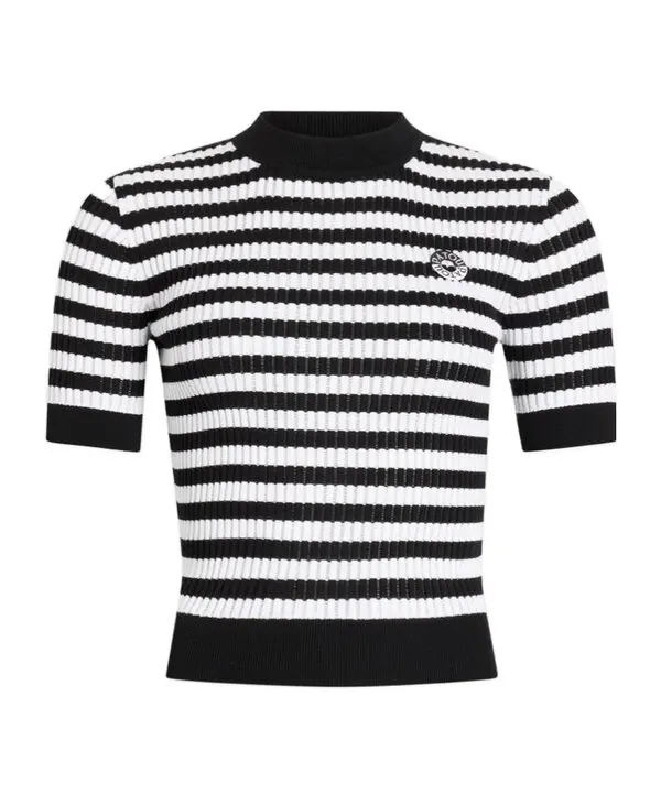 PATOU Striped Ribbed Knit Sweater - Black