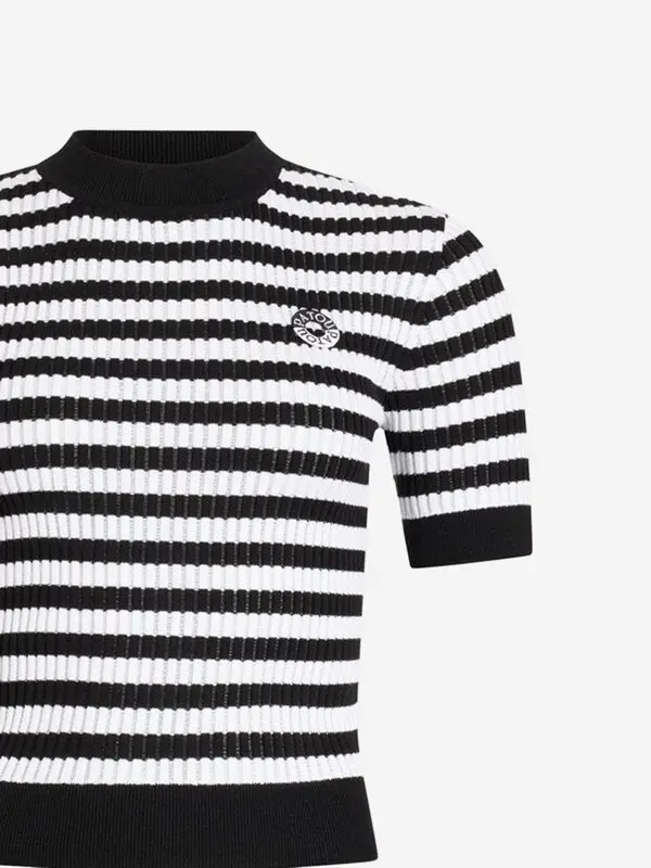 PATOU Striped Ribbed Knit Sweater - Black
