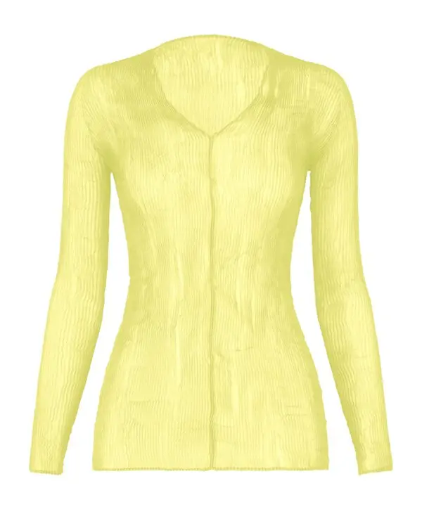 Issey Miyake Pleated V-neck Long Sleeve Top - Light Green