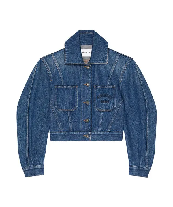 Givenchy Cropped Denim Jacket With Embroidered Patch - Medium Blue