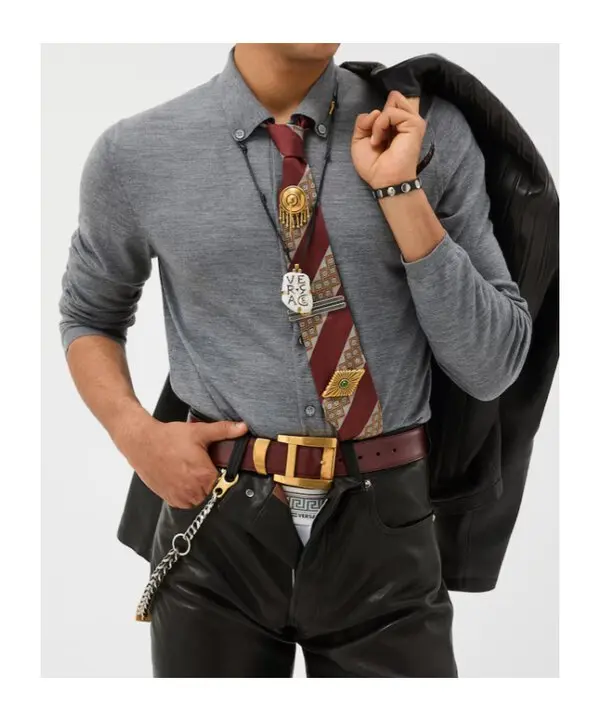 Versace Logo Embroidered Cardigan - Grey