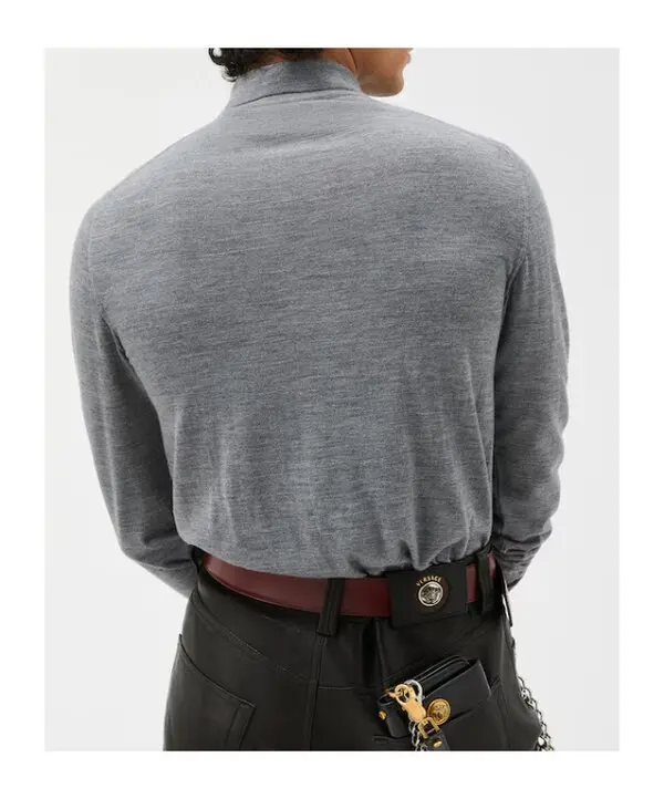 Versace Logo Embroidered Cardigan - Grey