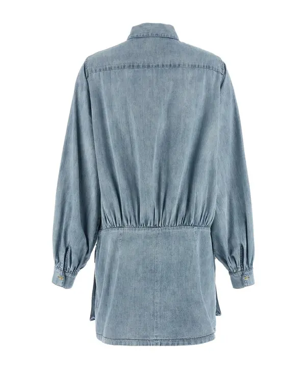 7 For All Mankind Denim Shirt Dress With Front Pockets - Blue
