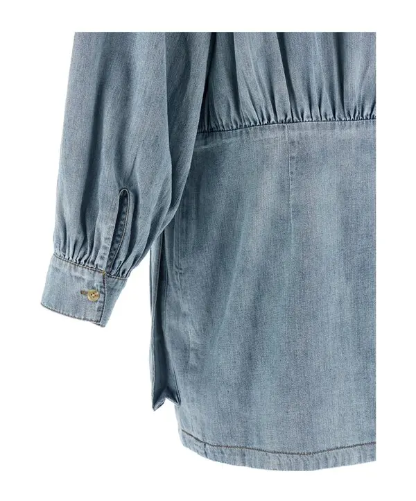 7 For All Mankind Denim Shirt Dress With Front Pockets - Blue