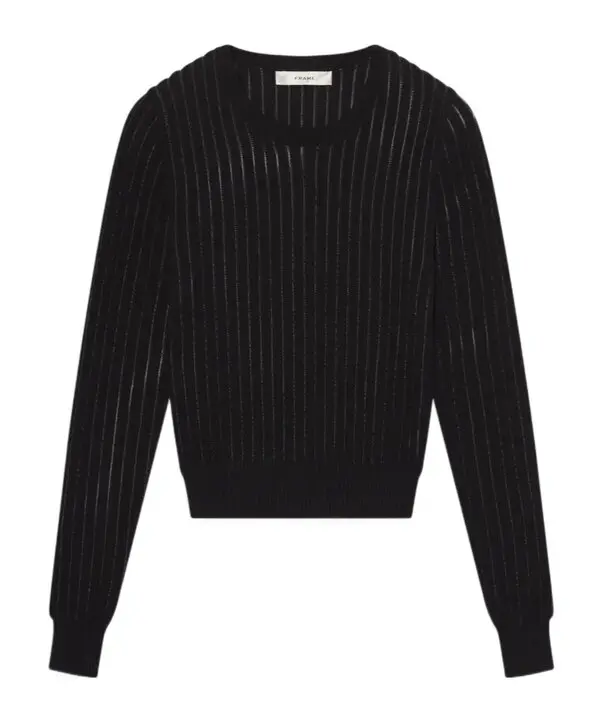 FRAME Sheer Ribbed Knitted Sweater - Black