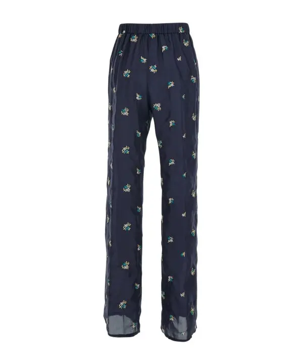 FORTE_FORTE Floral Embroidered High Waisted Wide Leg Trousers - Black