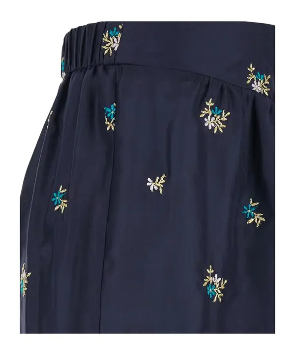 FORTE_FORTE Floral Embroidered High Waisted Wide Leg Trousers - Black