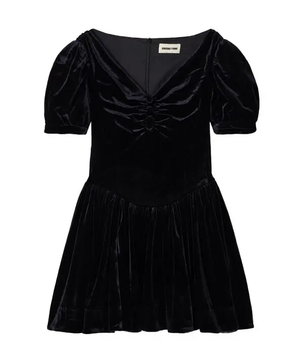 SHUSHU/TONG Gathered Velvet Mini Dress - Black