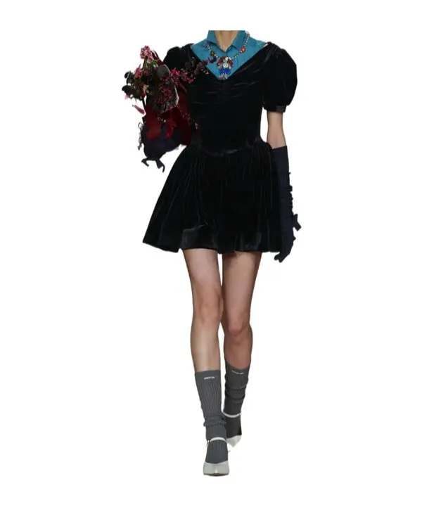 SHUSHU/TONG Gathered Velvet Mini Dress