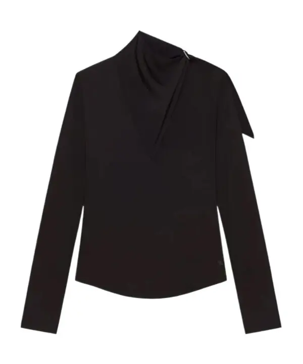 COURREGES Courrèges Draped Neck Long Sleeve Top - Black