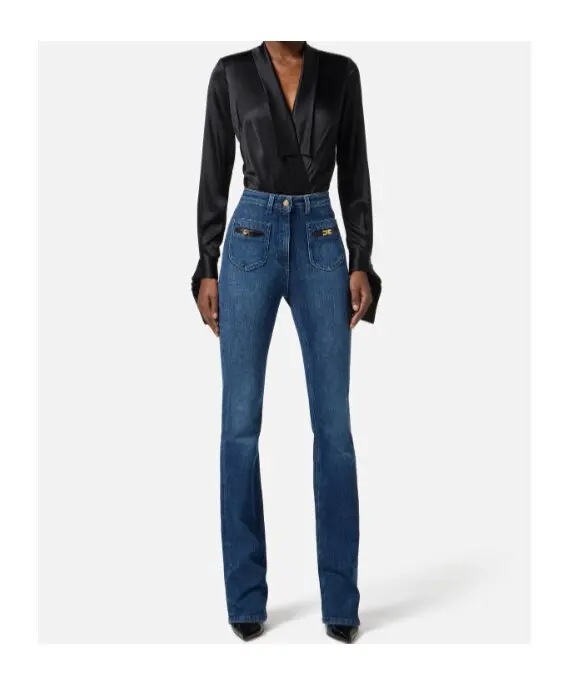 Elisabetta Franchi Satin Bodysuit With Shawl Lapel