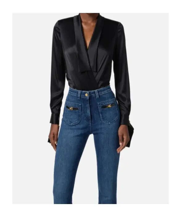 Elisabetta Franchi Satin Bodysuit With Shawl Lapel
