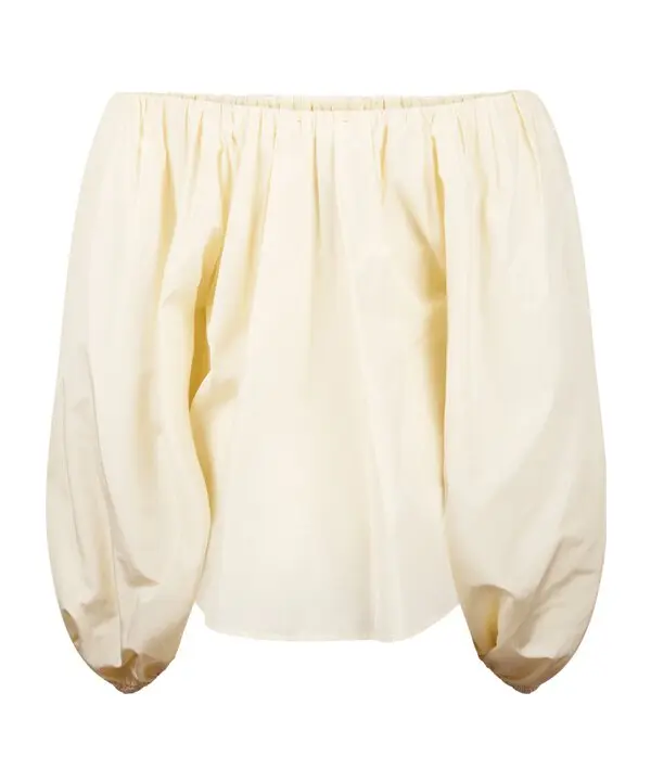 FORTE_FORTE Off-the-shoulder Pleated Blouse