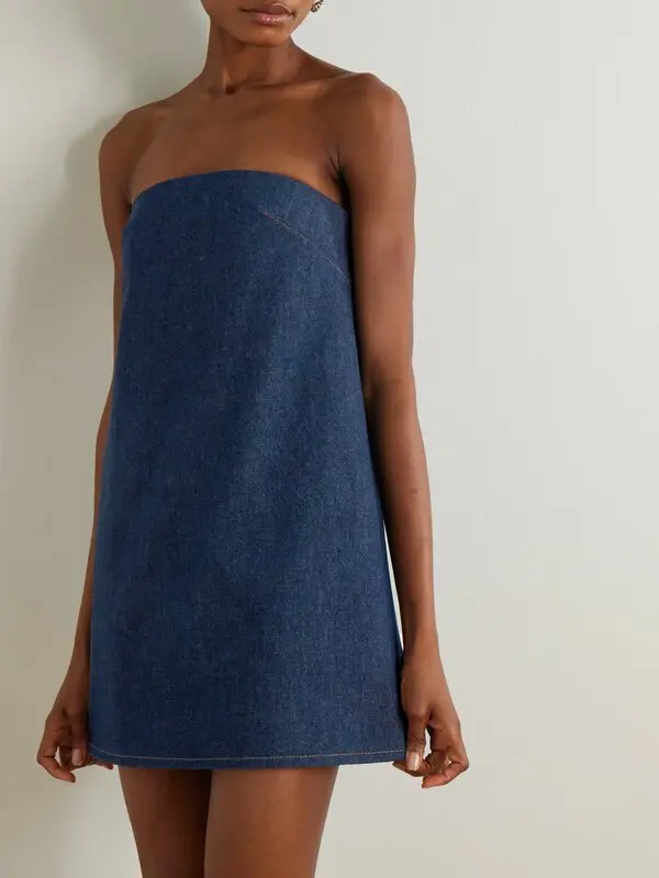FRAME Strapless Denim Dress - Blue