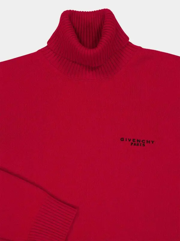 Givenchy Paris Signature Embroidered Turtleneck Sweater - Red