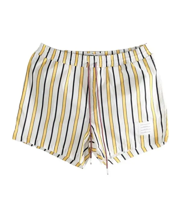 Thom Browne Striped Logo Patch Swim Shorts - White