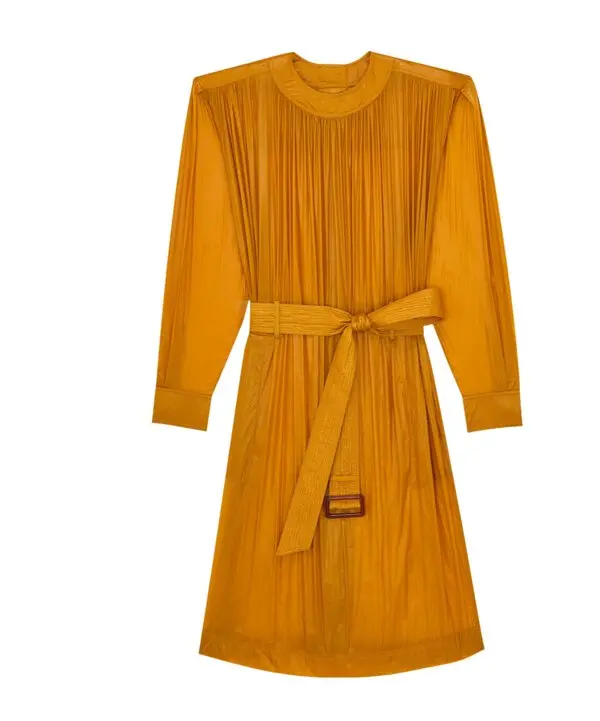 Saint Laurent Button-back Belted Midi Dress - Mustard