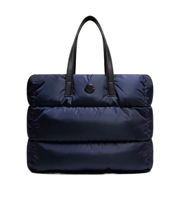 Moncler Quilted Tote Bag With Leather Accents - Navy Blue