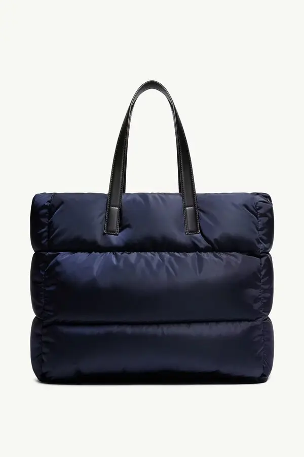 Moncler Quilted Tote Bag With Leather Accents - Navy Blue