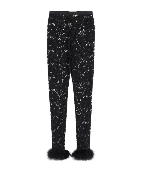 Valentino Garavani Lace Leggings With Feather Embellishments