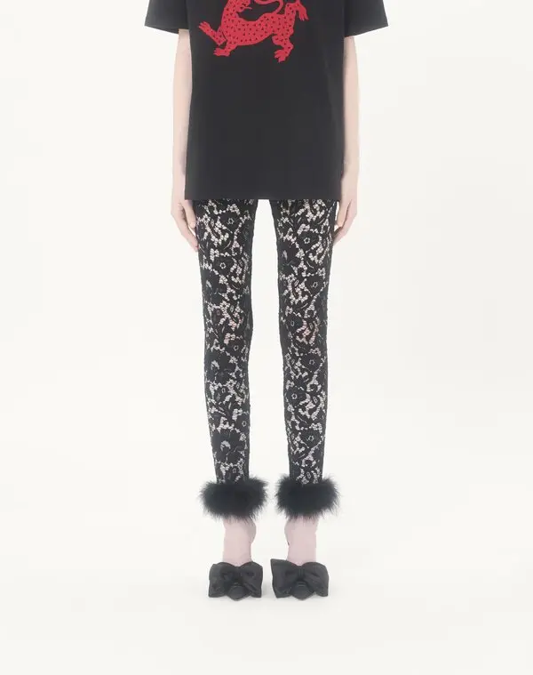 Valentino Garavani Lace Leggings With Feather Embellishments