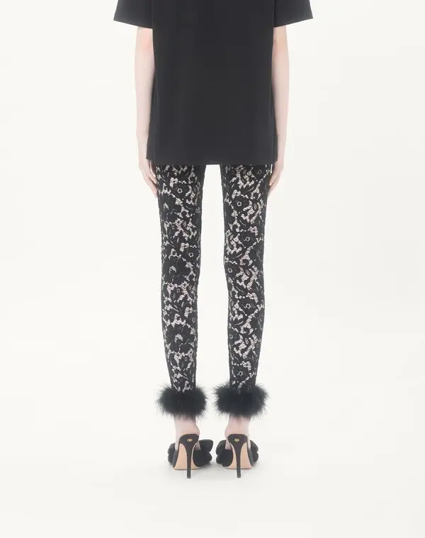 Valentino Garavani Lace Leggings With Feather Embellishments