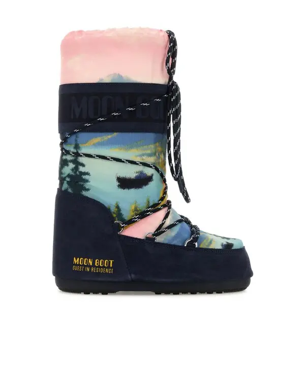 Moon Boot X Guest In Residence Printed Canvas And Suede Icon Boots - Black