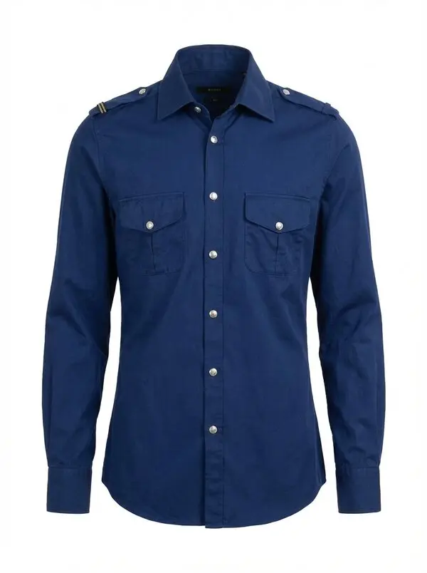 Gucci Classic Collar Long Sleeve Shirt With Epaulets And Chest Pockets