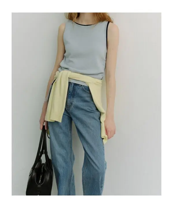 DUNST Sleeveless Knit Top With Drawstring Detail - Softblue