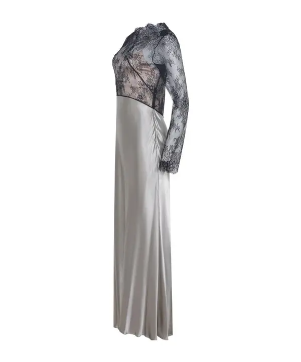 Alberta Ferretti Lace Trimmed Boatneck Maxi Dress