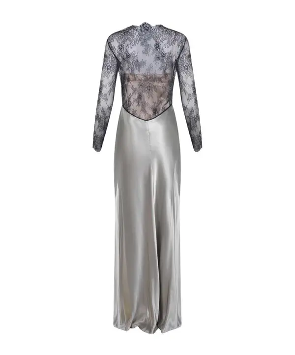 Alberta Ferretti Lace Trimmed Boatneck Maxi Dress