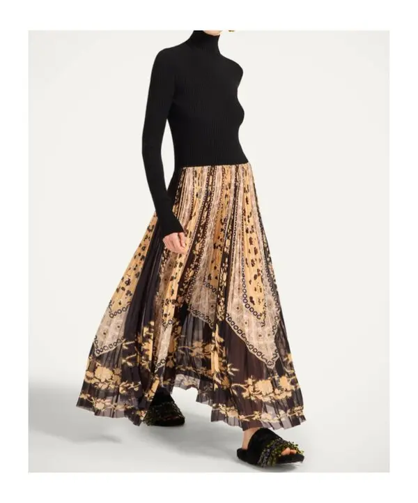 La DoubleJ Moondance Pleated Knit Maxi Dress - Black