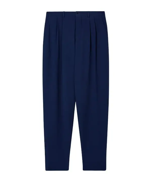 Giorgio Armani Asv Stretch Wool Seersucker Double-pleat Trousers - Blue