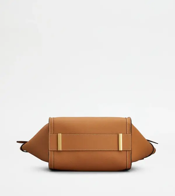 TOD'S Leather Tote Bag With Timeless T Logo - Brown