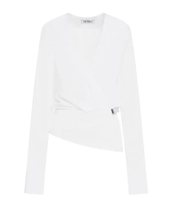 Attico V-neck Asymmetrical Hem Blouse - White