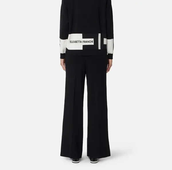 Elisabetta Franchi Wide Leg Trousers With Logo Detail