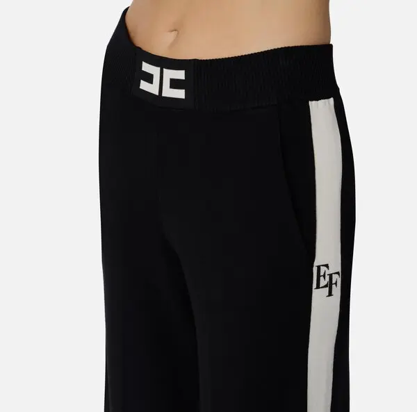 Elisabetta Franchi Wide Leg Trousers With Logo Detail