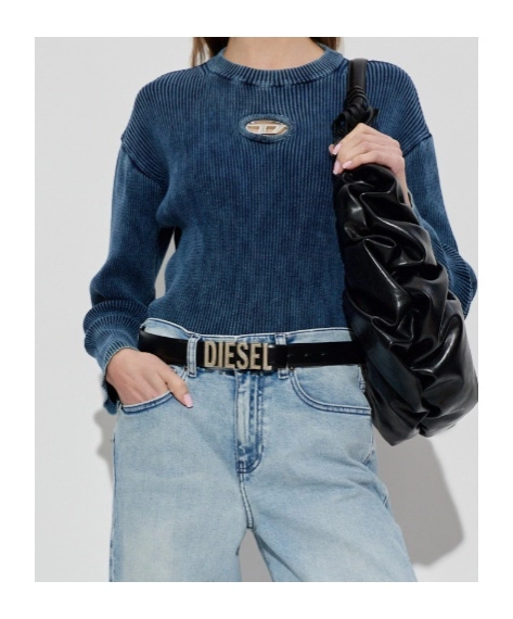 DIESEL® Ribbed Crewneck Jumper With Cutout Detail - Blue