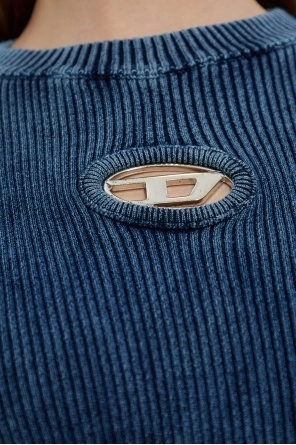 DIESEL® Ribbed Crewneck Jumper With Cutout Detail - Blue