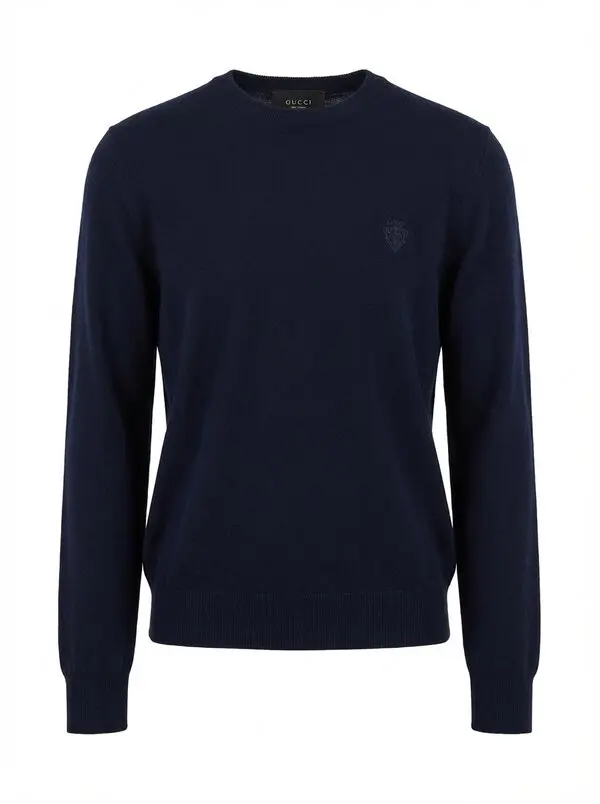 Gucci Embroidered Wool Knit Sweater - Dark Blue