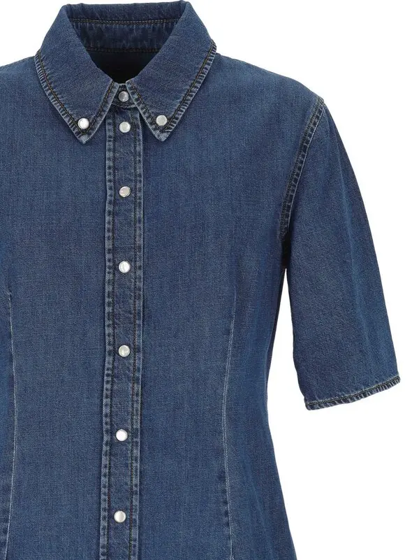 MUGLER Denim Fitted Short-sleeved Shirt