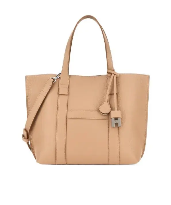 Hogan Logo Embossed Top Handle Bag - Beige