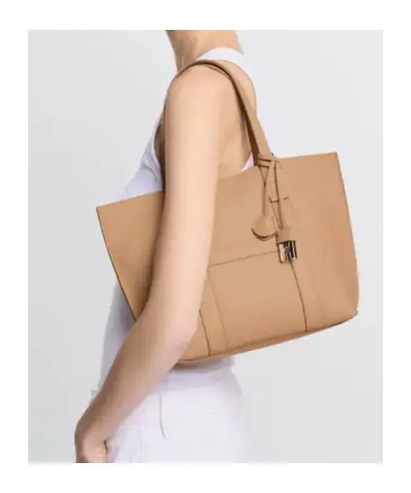 Hogan Logo Embossed Top Handle Bag - Beige