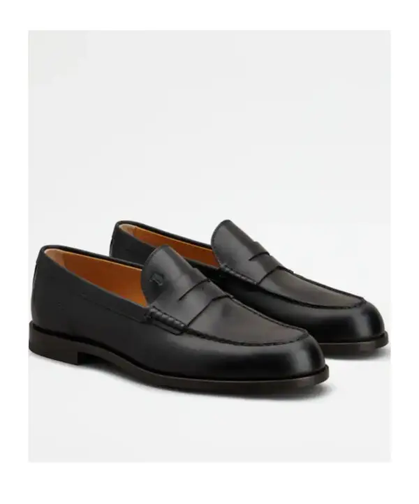 TOD'S Calfskin Leather Penny Loafers - Black